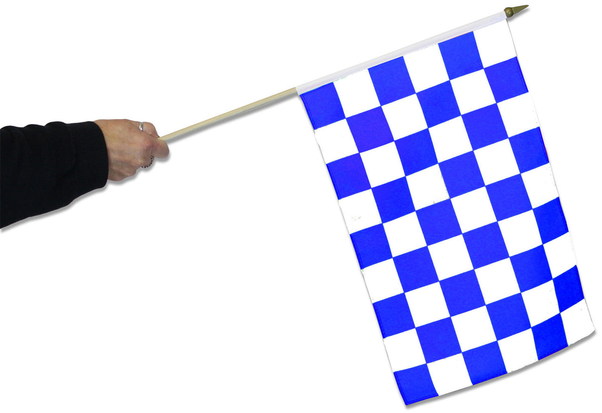 Blue & White Chequered Waving Flags | Buy Blue Check Hand Flags at Flag ...